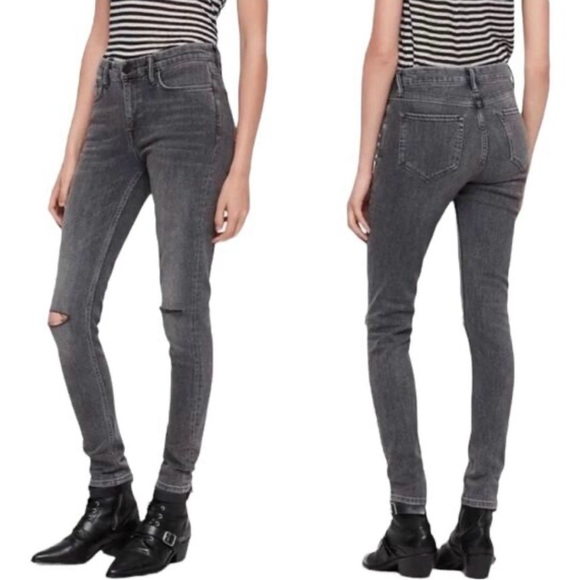 All Saints | Jeans | All Saints Grace Slashed Jeans Gray Skinny Mid ...